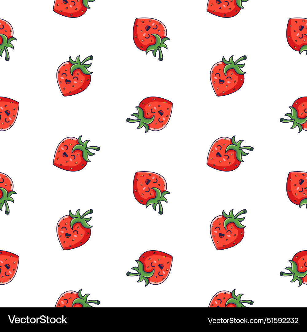 Cute red kawaii strawberry seamless pattern Vector Image
