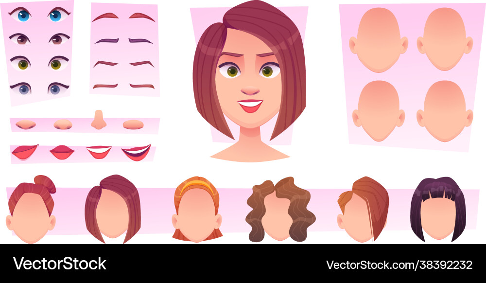 Female face constructor woman avatar creation kit Vector Image