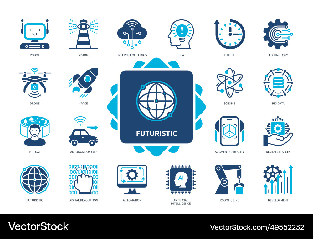 Futuristic solid icon set Royalty Free Vector Image
