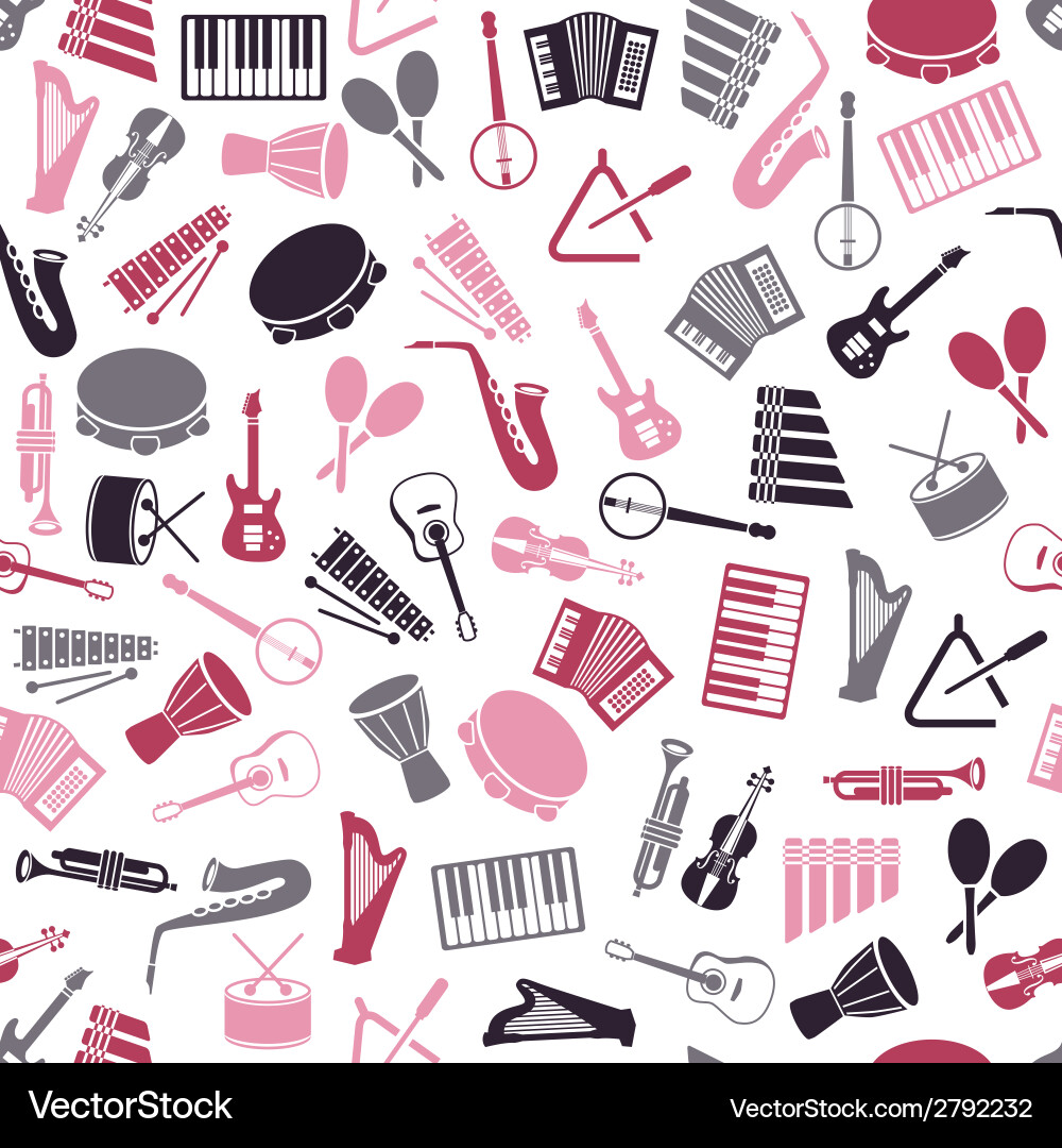 Music instruments seamless pattern Royalty Free Vector Image