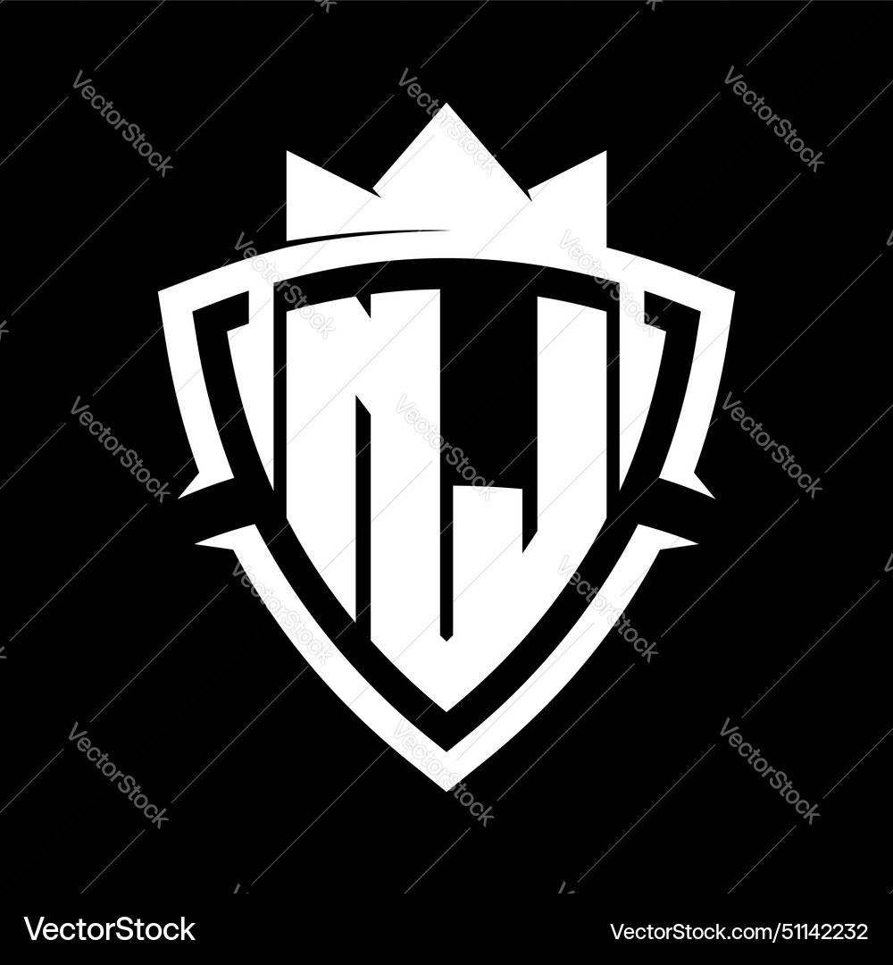 Nj letter monogram with triangle curve shield Vector Image