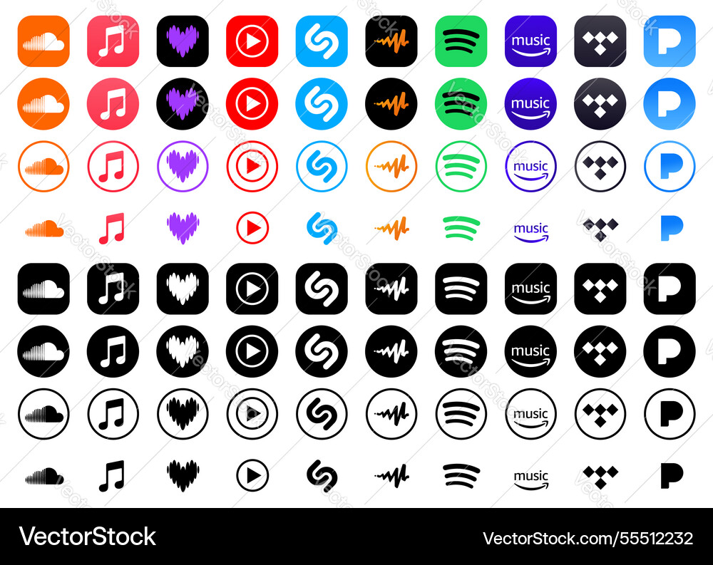 Populäre Musik Streaming-Apps Logo-Symbol Set 2025