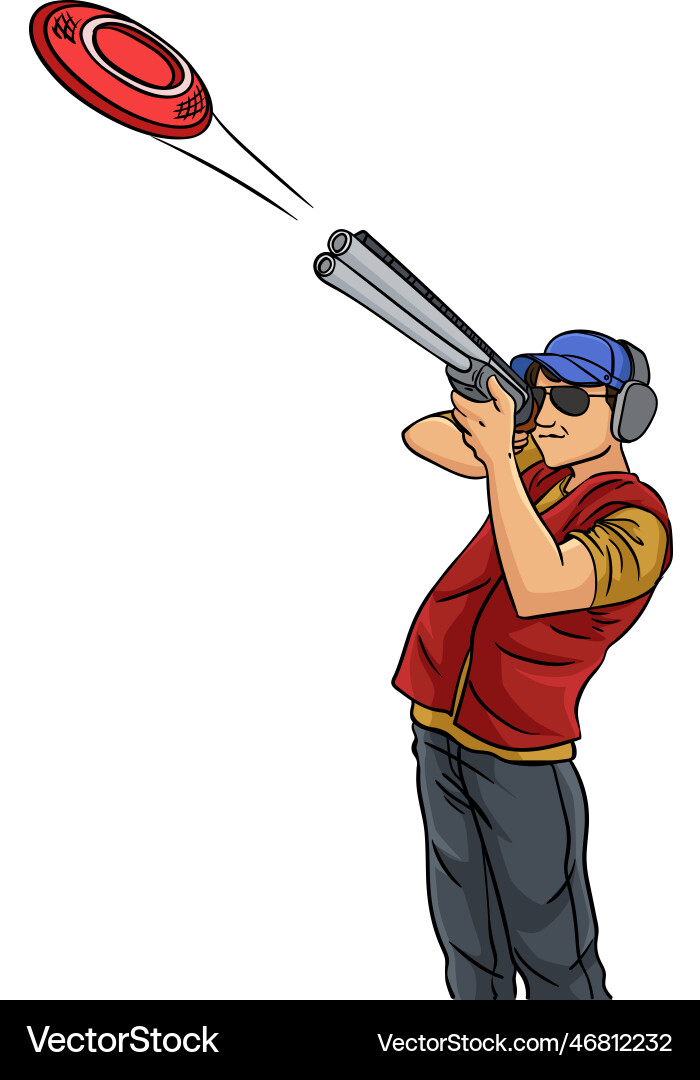 Skeet shooting cartoon colored clipart Royalty Free Vector