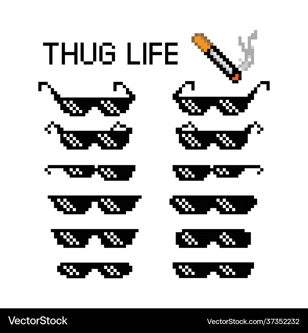 Thug life glasses 8 bit pixel Royalty Free Vector Image