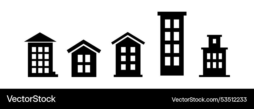 Building icon flat set house Royalty Free Vector Image