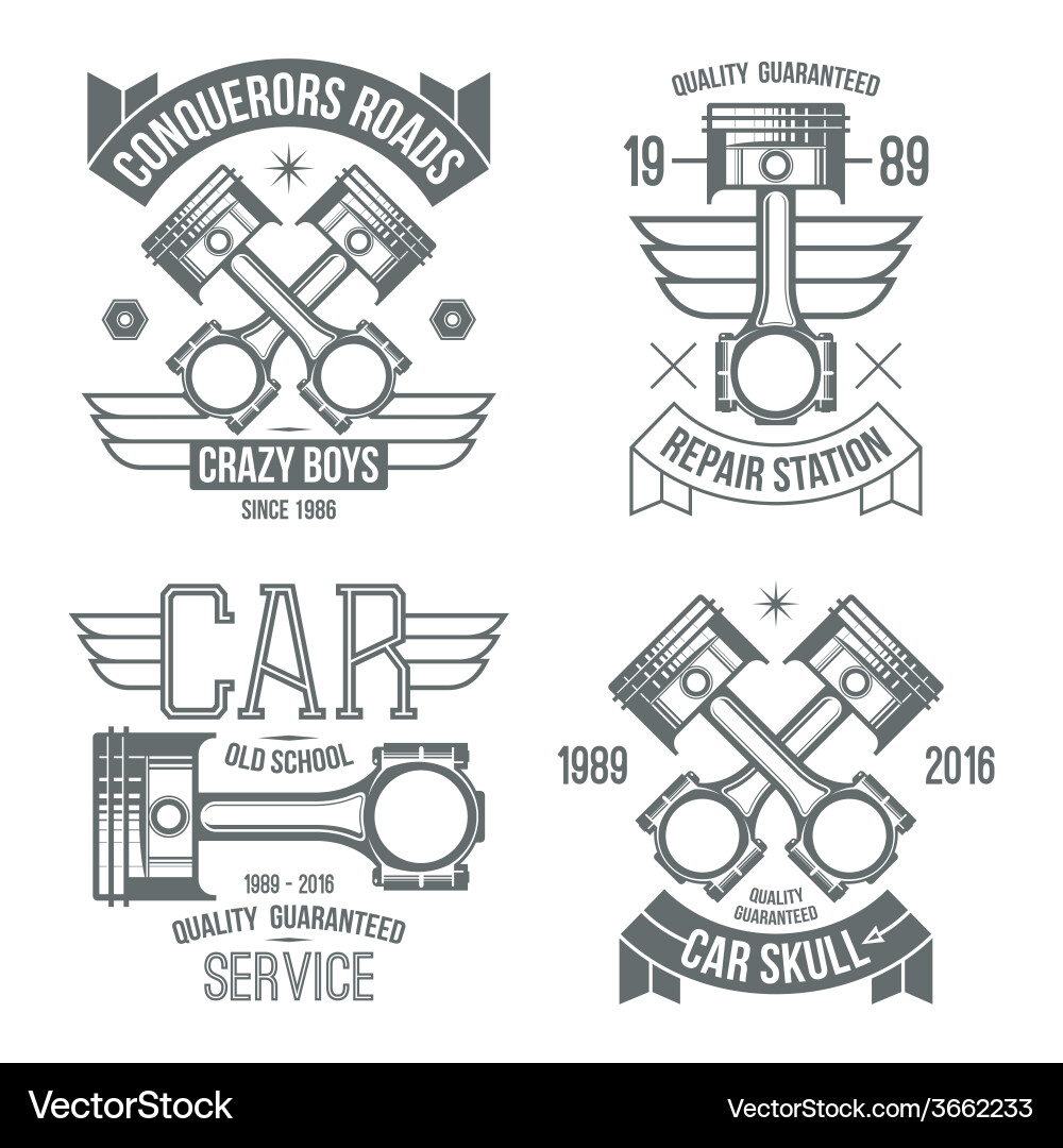 Car engine piston emblems Royalty Free Vector Image