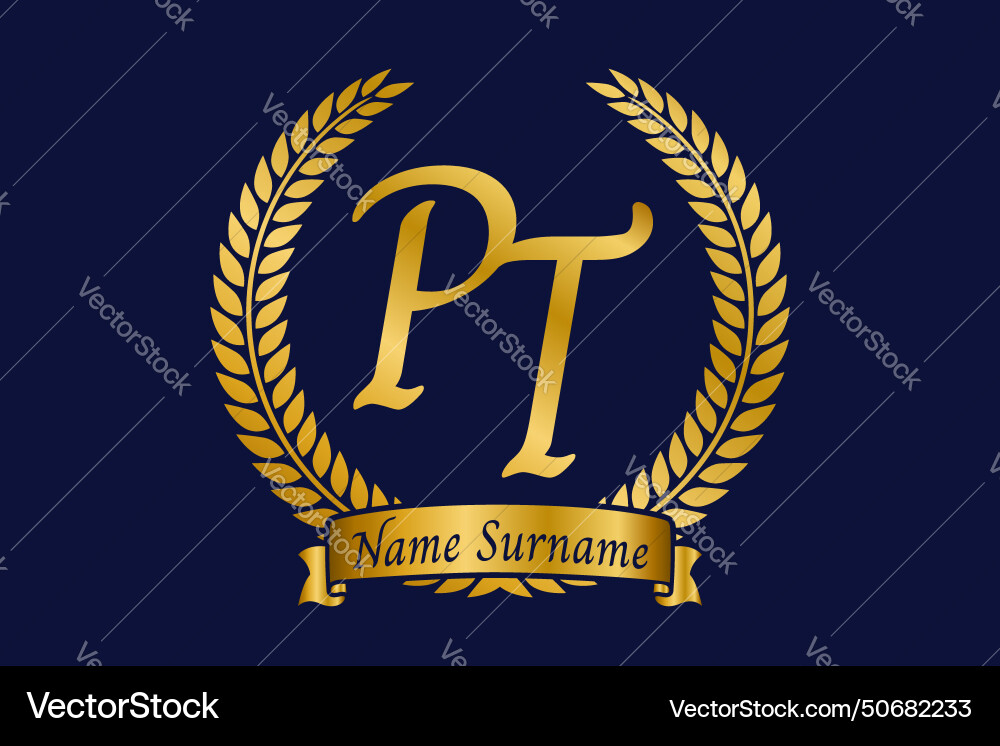 Initial letter p and t pt monogram logo design Vector Image