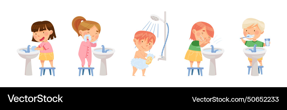 Kid characters washing enjoy bath hygiene Vector Image