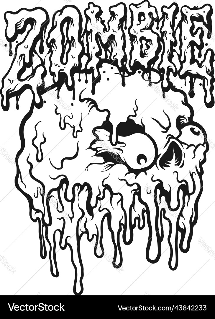 Melt ice cream zombie text outline Royalty Free Vector Image