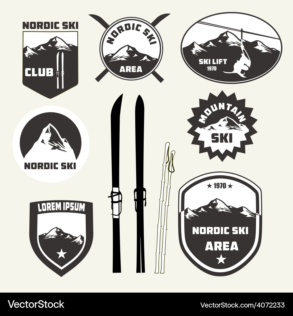 Set of skiing design elements badges logo Vector Image