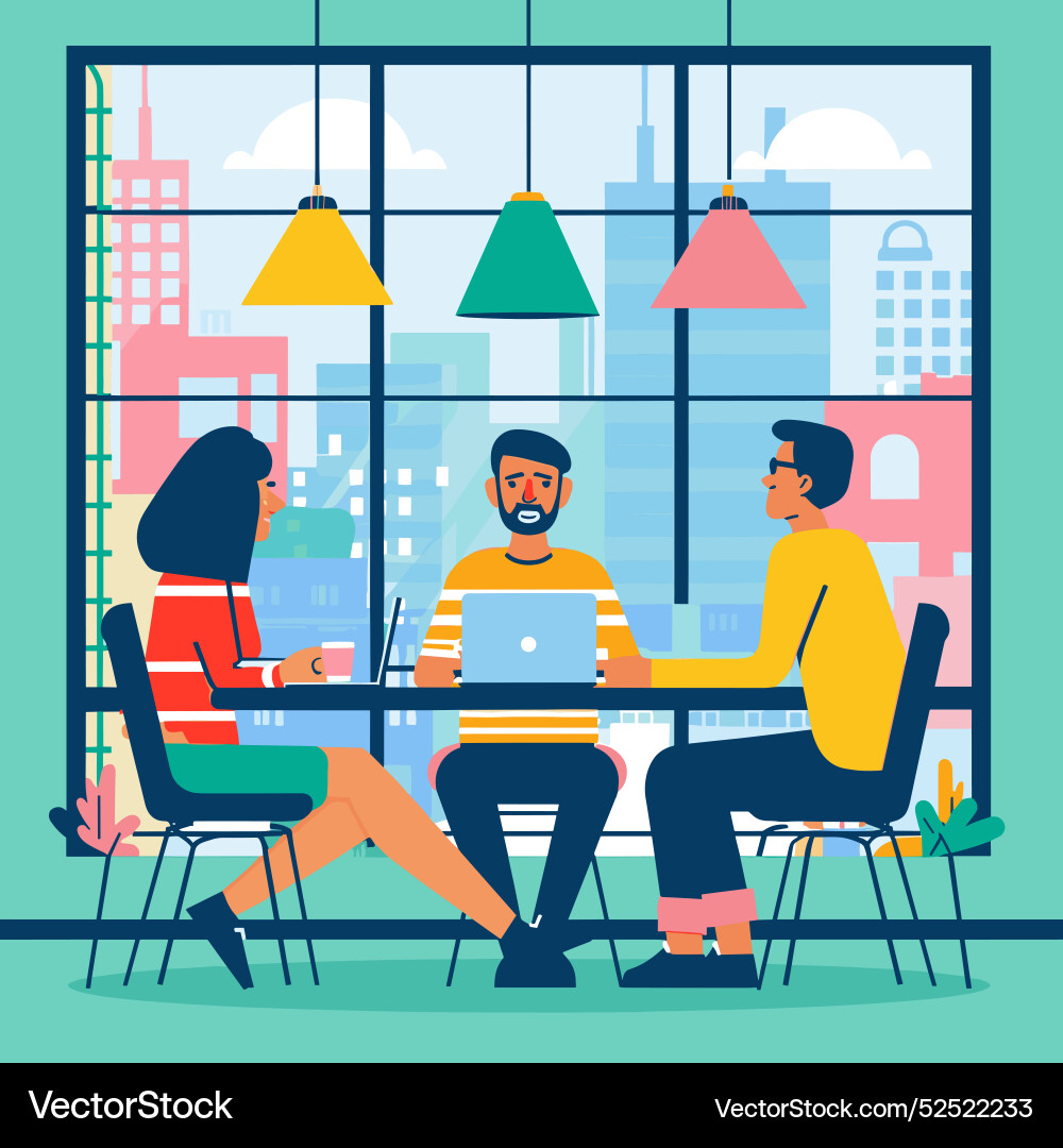 Three young professionals meeting discussing Vector Image