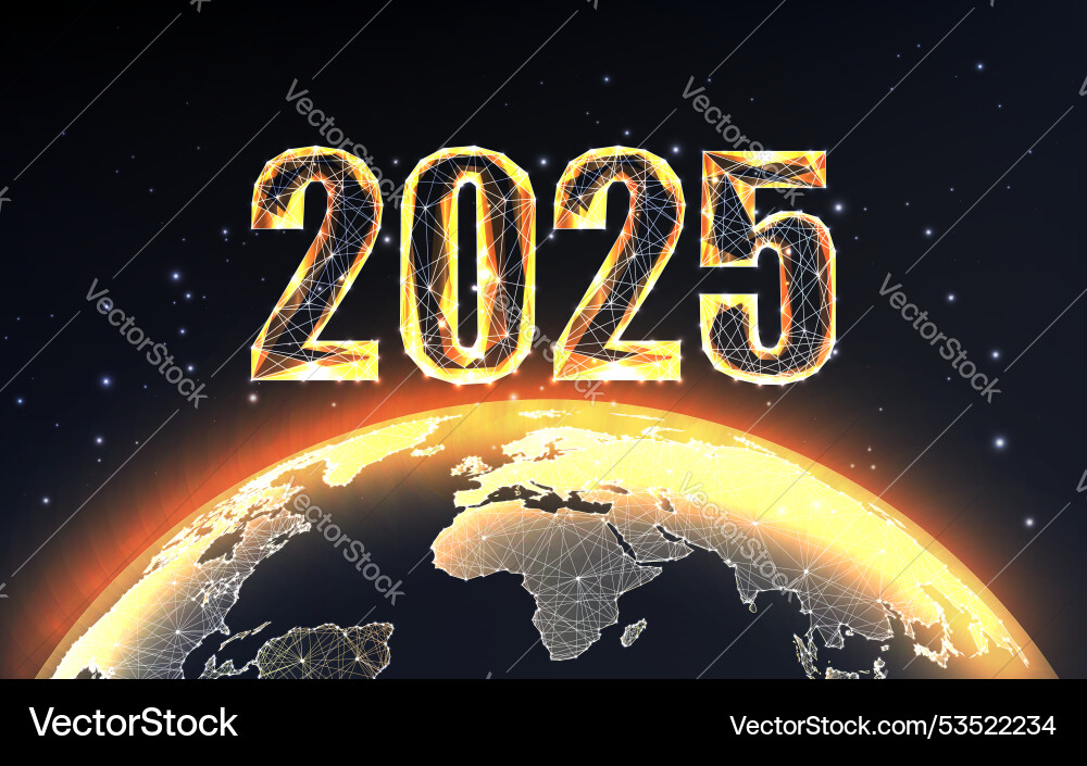 2025 new year with gold digits on planet Vector Image