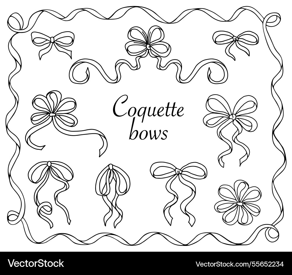 Coquette bow set line Royalty Free Vector Image