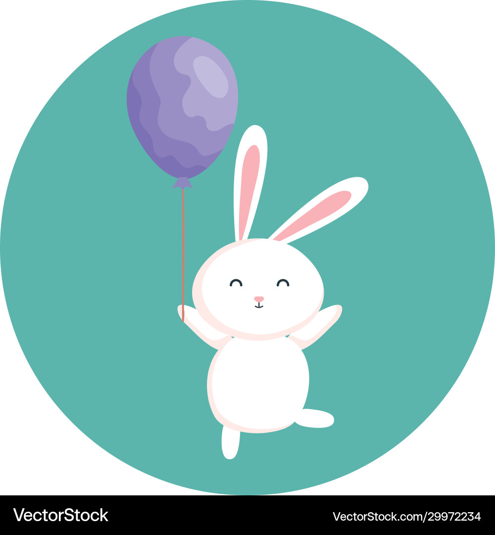 Cute rabbit with balloon helium in frame circular Vector Image