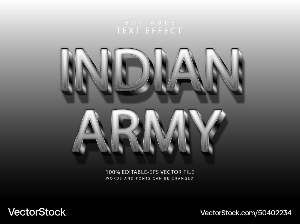 Indian army editable text effect 3 dimension Vector Image