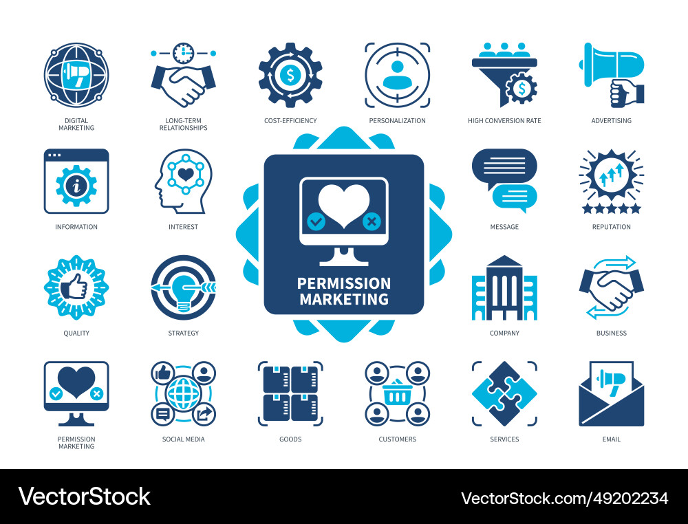 Permission marketing solid icon set Royalty Free Vector