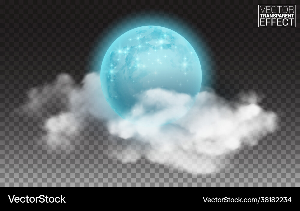 Realistic full blue moon isolated on transparent Vector Image