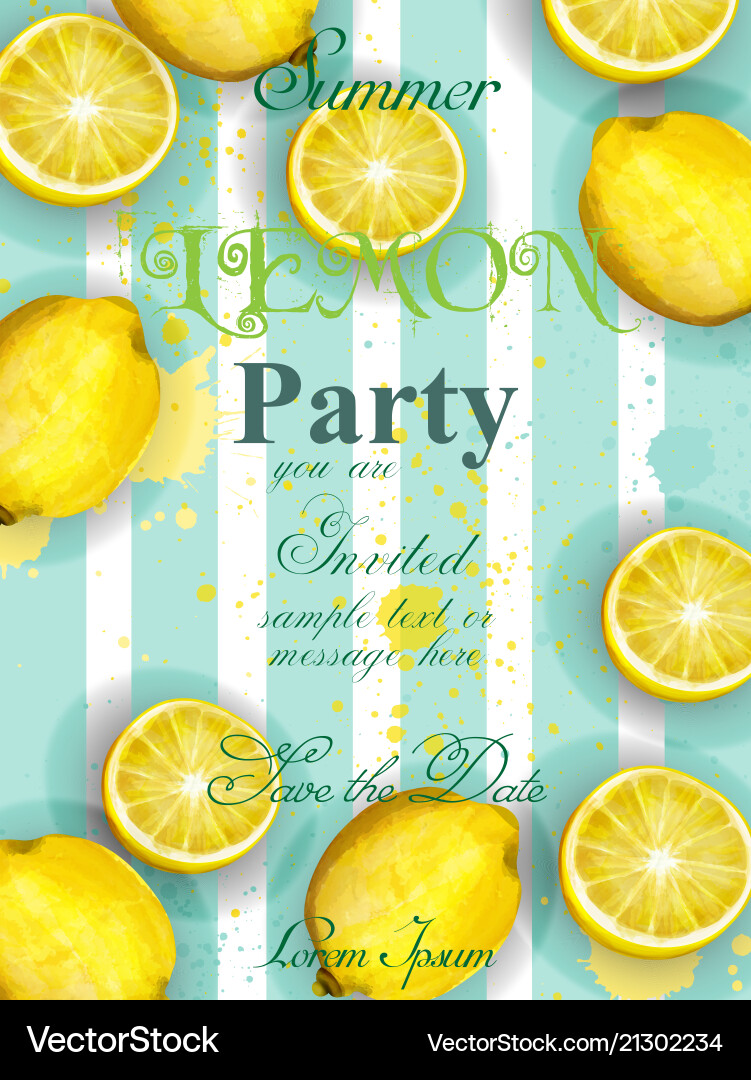 Summer lemons party invitation juicy Royalty Free Vector