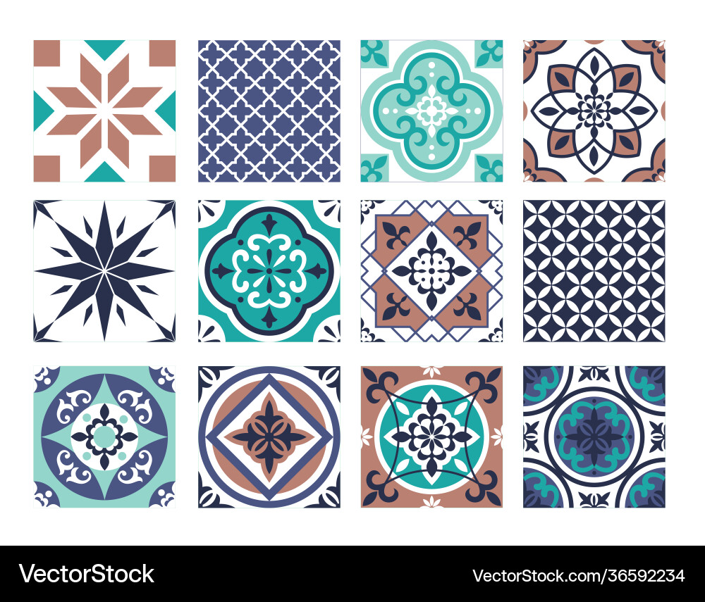 Tile mosaic pattern set traditional abstract Vector Image