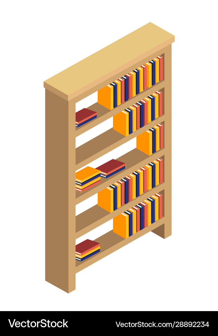 Wooden Bookshelf Isometric View Royalty Free Vector Image