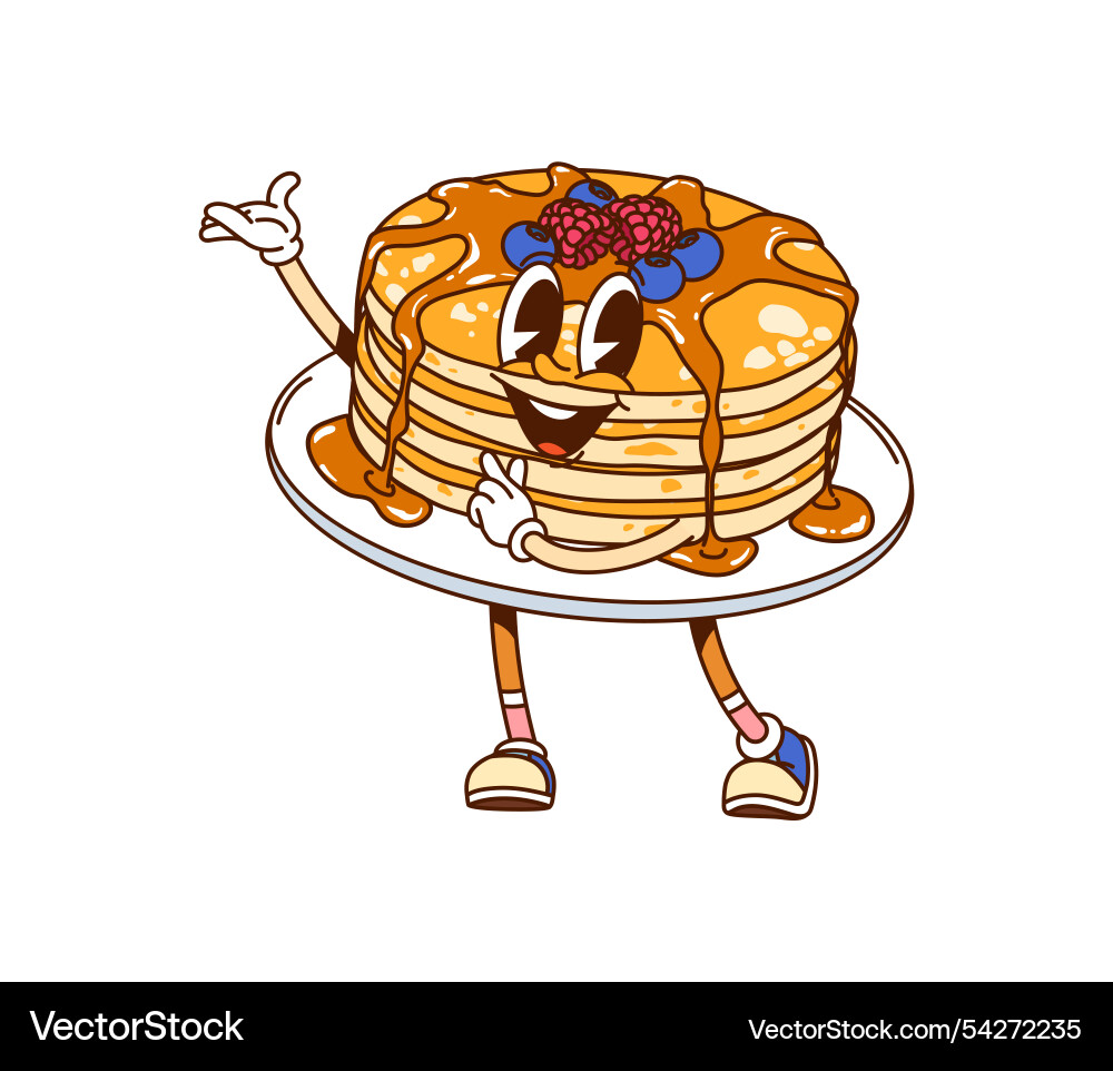 Cartoon stack of pancakes with syrup character Vector Image