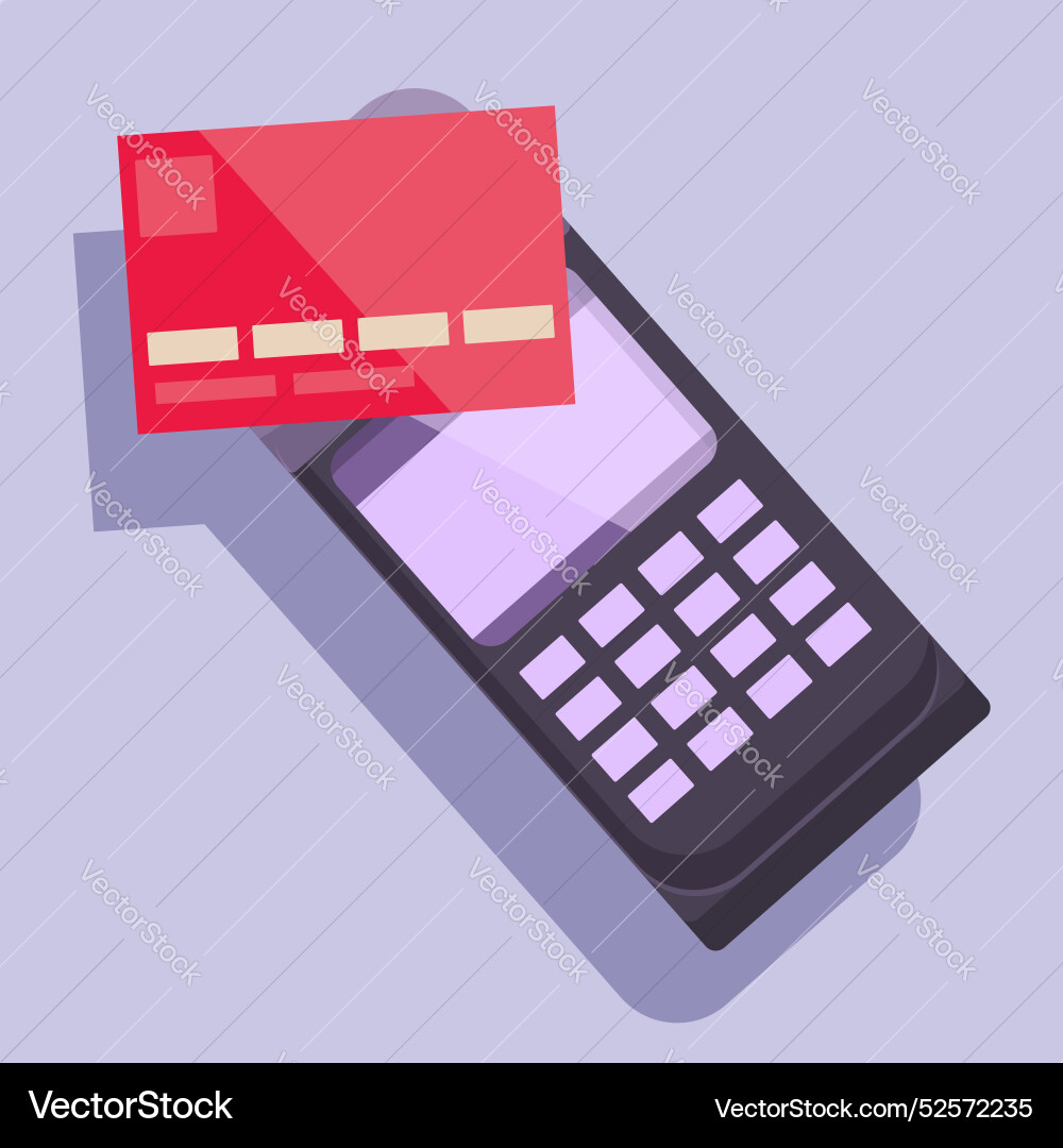 Credit card floating over a pos terminal Vector Image