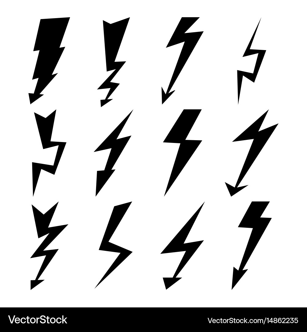 Lightning signs set bolt icons Royalty Free Vector Image