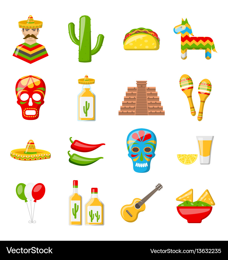 Mexico Icons Set Royalty Free Vector Image - VectorStock