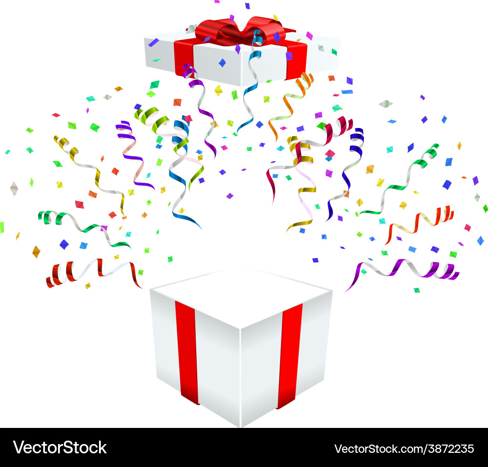 Open gift with fireworks from confetti Royalty Free Vector