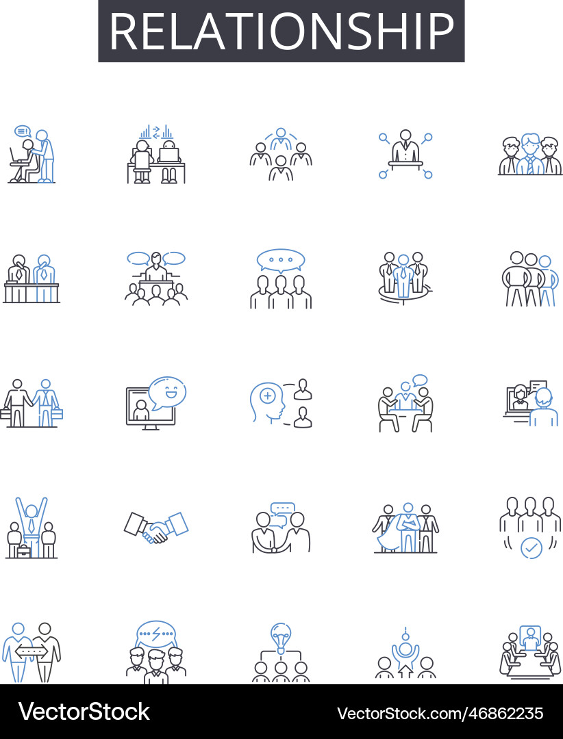 Relationship line icons collection strategy Vector Image