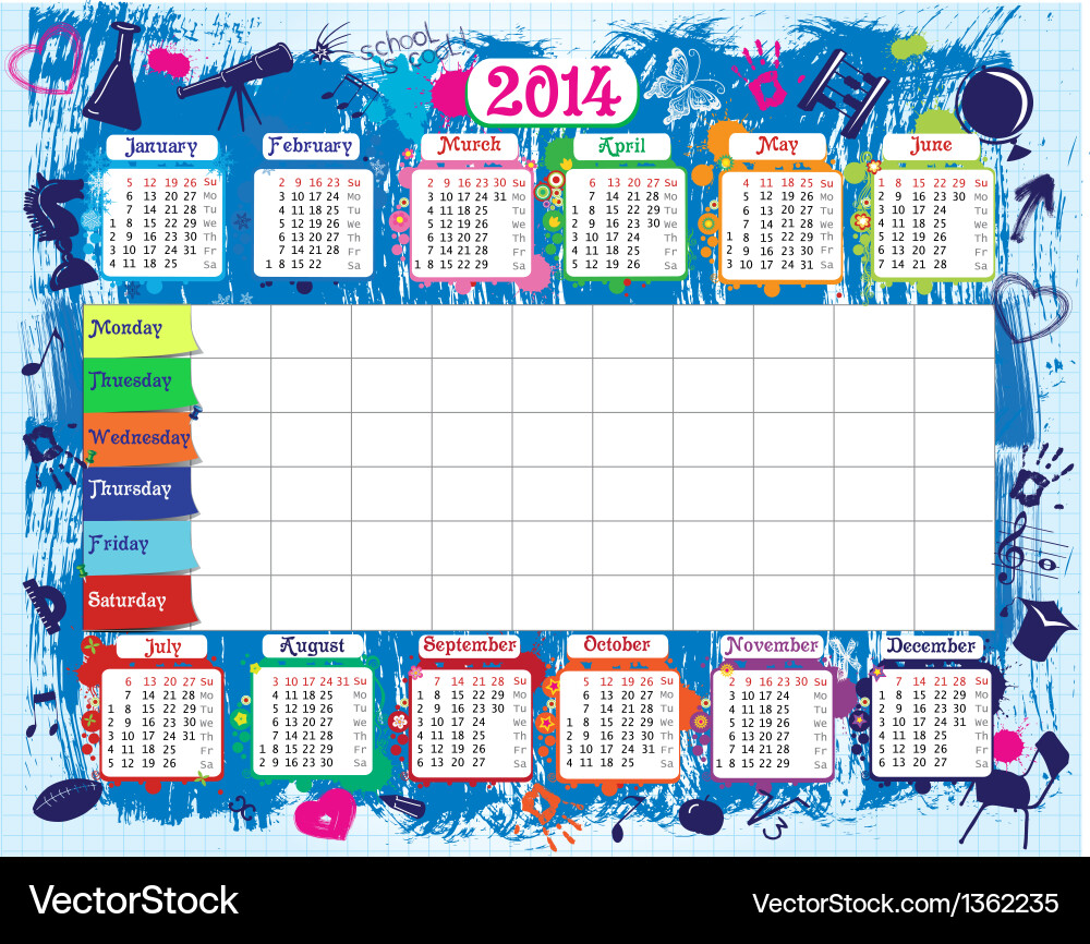 School Calendar & Timetable Royalty Free Vector Image
