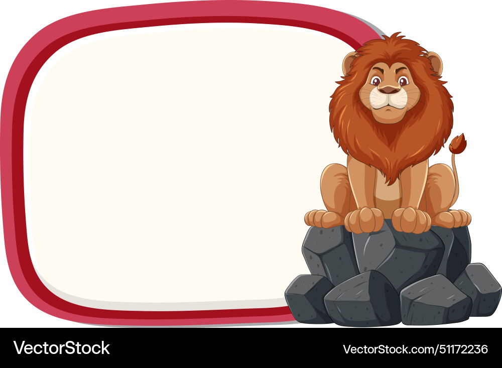 Cartoon lion sitting beside an empty frame Vector Image