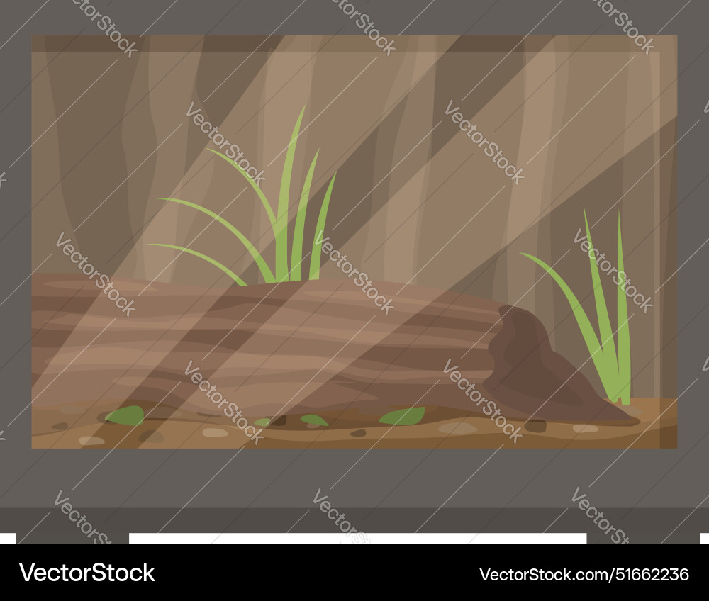 Empty terrarium with wooden log and grass growing Vector Image