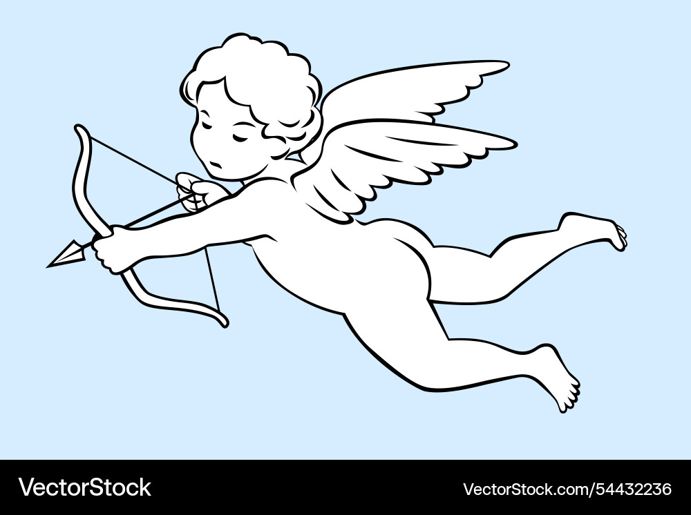 Linear drawing of a flying cupid with wings Vector Image