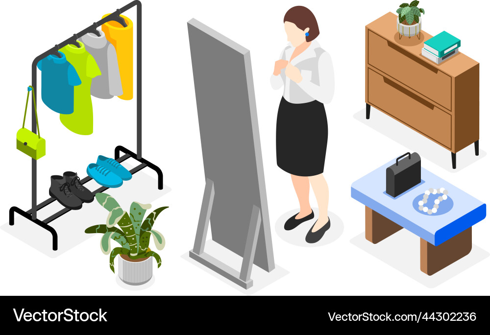 People morning routine isometric set Royalty Free Vector