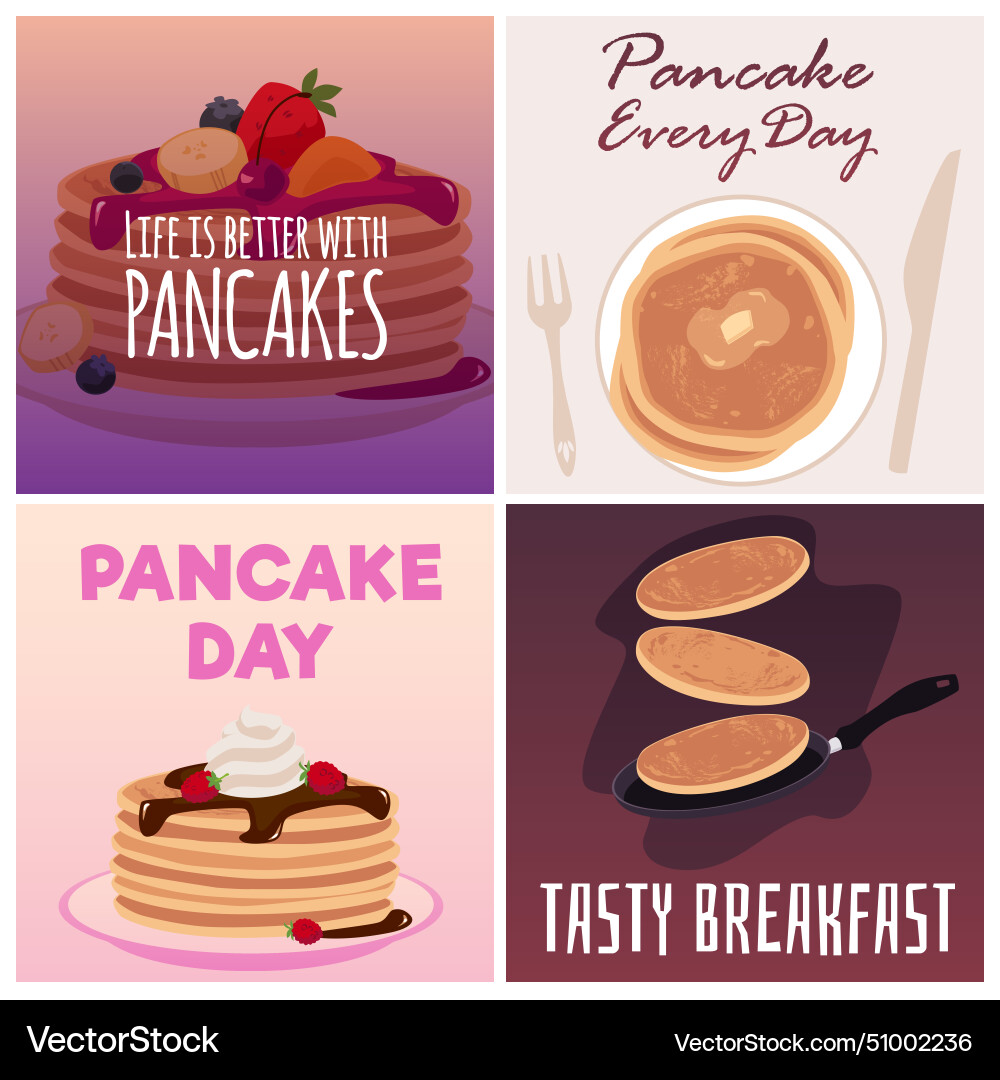Set of squared banners with pancakes flat style Vector Image