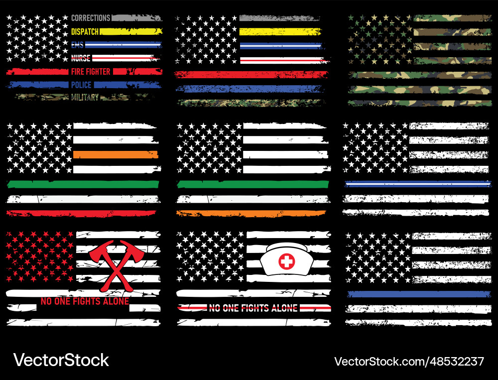 First Responder American Flag Set Royalty Free Vector Image