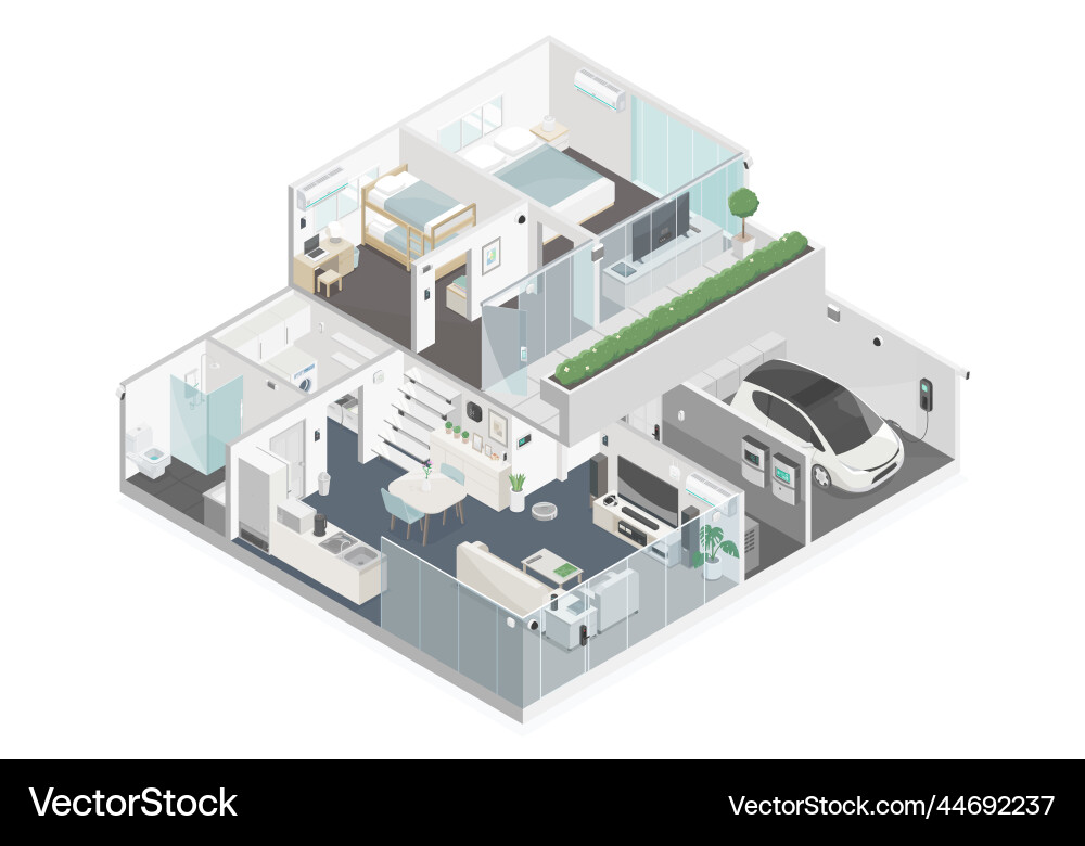 Isometric Home Interior Cutaway Royalty Free Vector Image