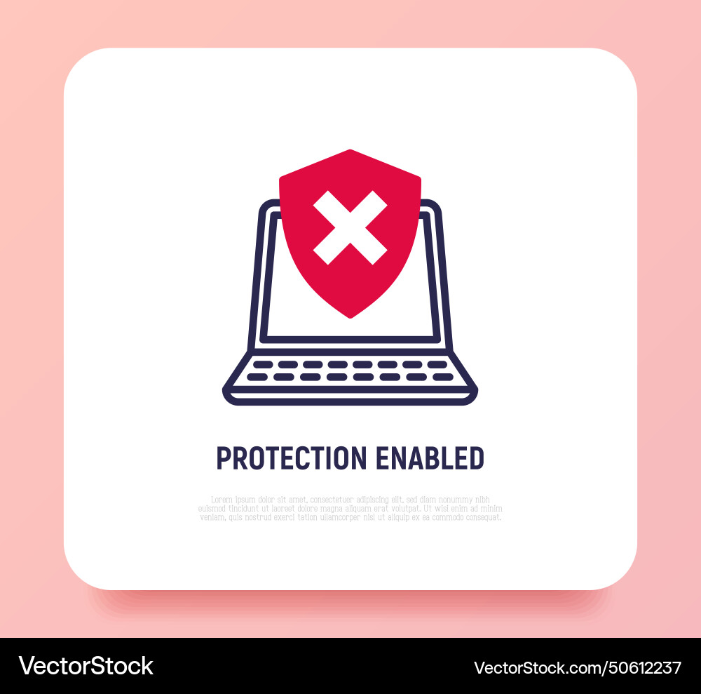 Protection enabled thin line icon opened laptop Vector Image