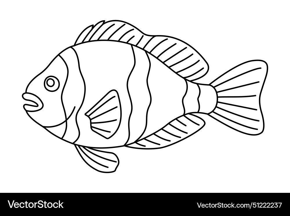 Tropical fish hand drawn line art coloring page Vector Image