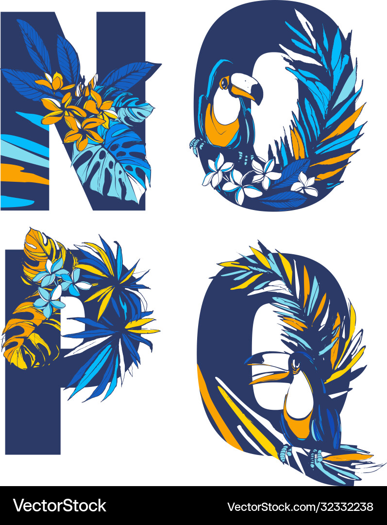Decorative set tropical pattern letters alphabet Vector Image