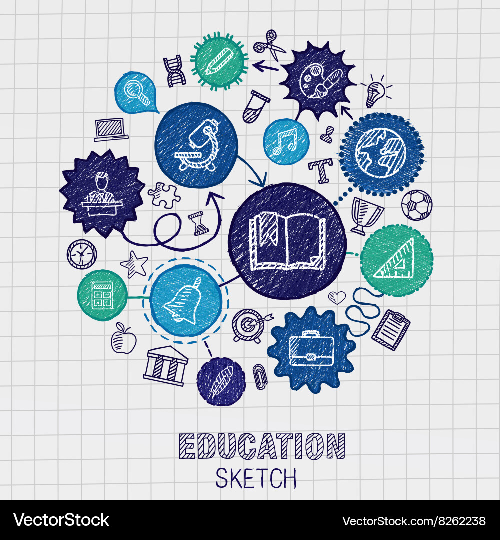 Education hand drawing connected icons Royalty Free Vector