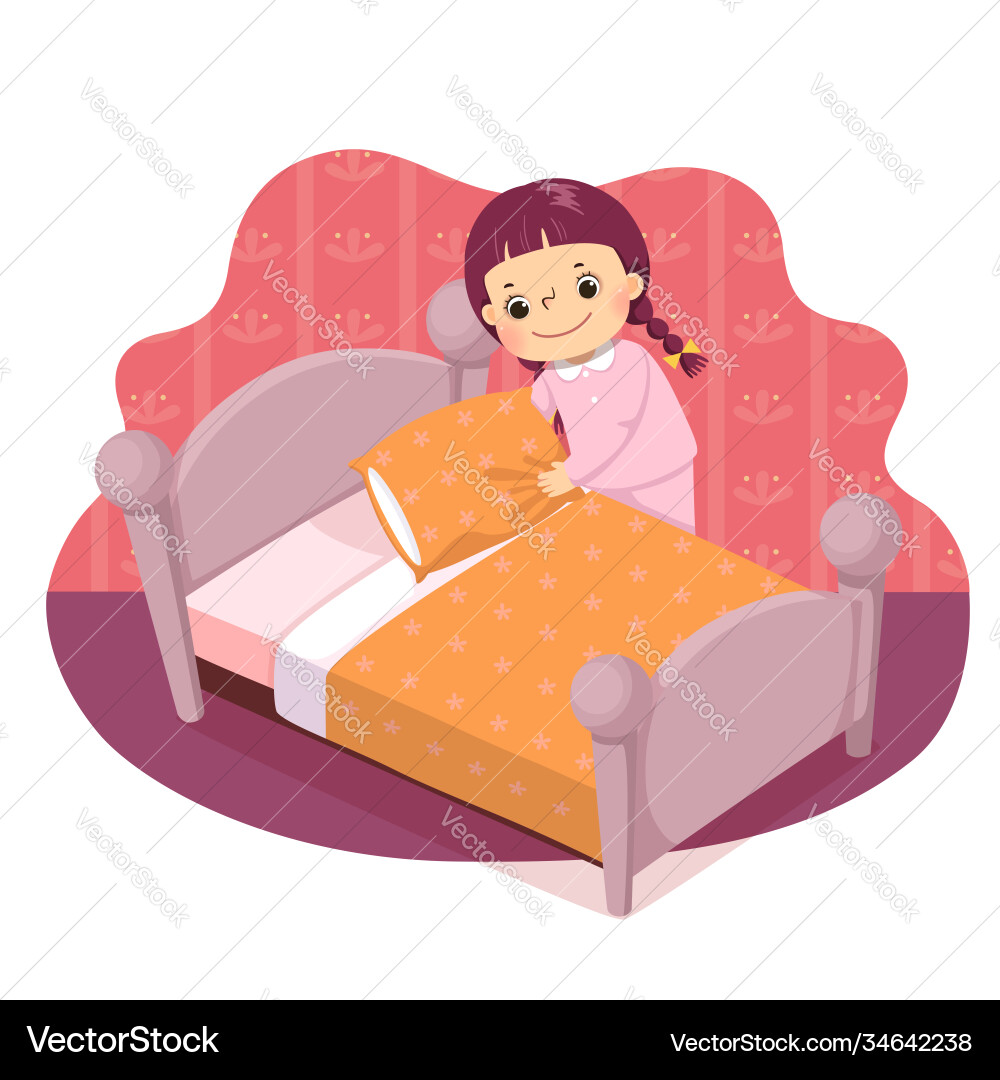 Girl Making Bed – Housework Chore Royalty Free Vector