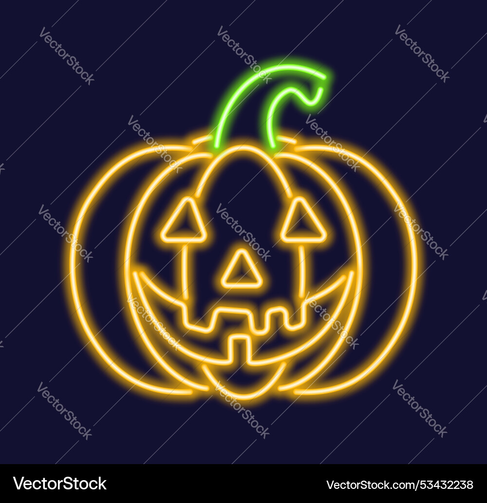 Neon pumpkin halloween yellow glow Royalty Free Vector Image