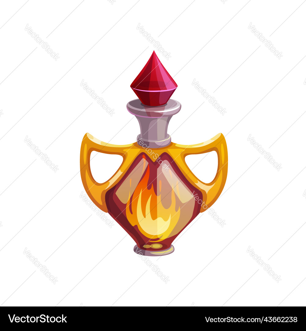 Potion bottle icon glass flask with burning fire Vector Image