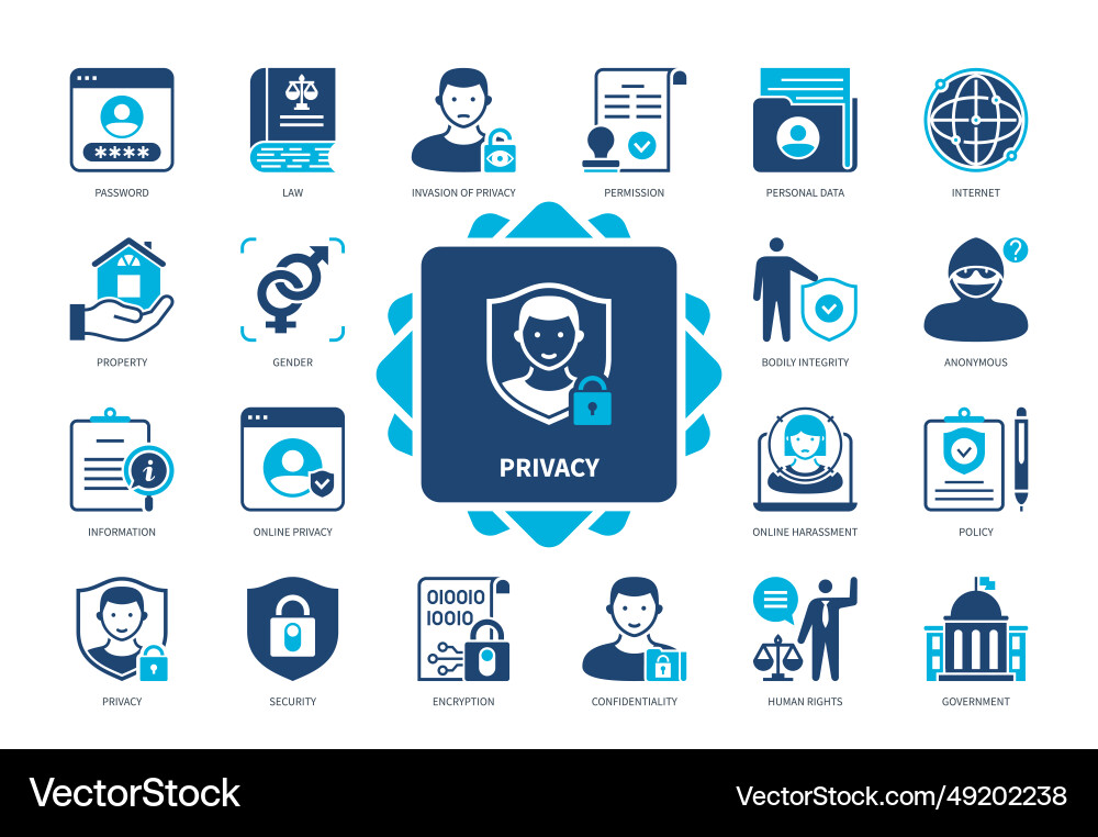 Privacy solid icon set Royalty Free Vector Image