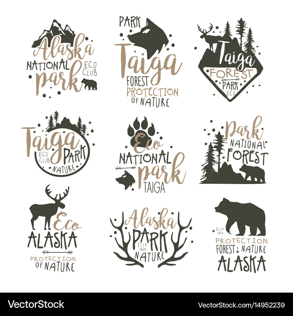 Alaska National Park Labels - Forest Protection Vector Image