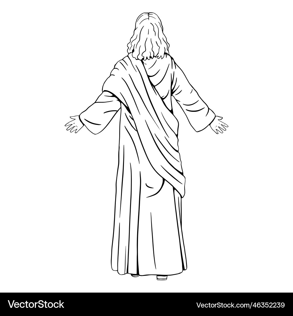 Back view jesus hand drawn Royalty Free Vector Image