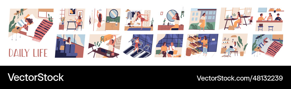 Daily life work day routine set everyday Vector Image