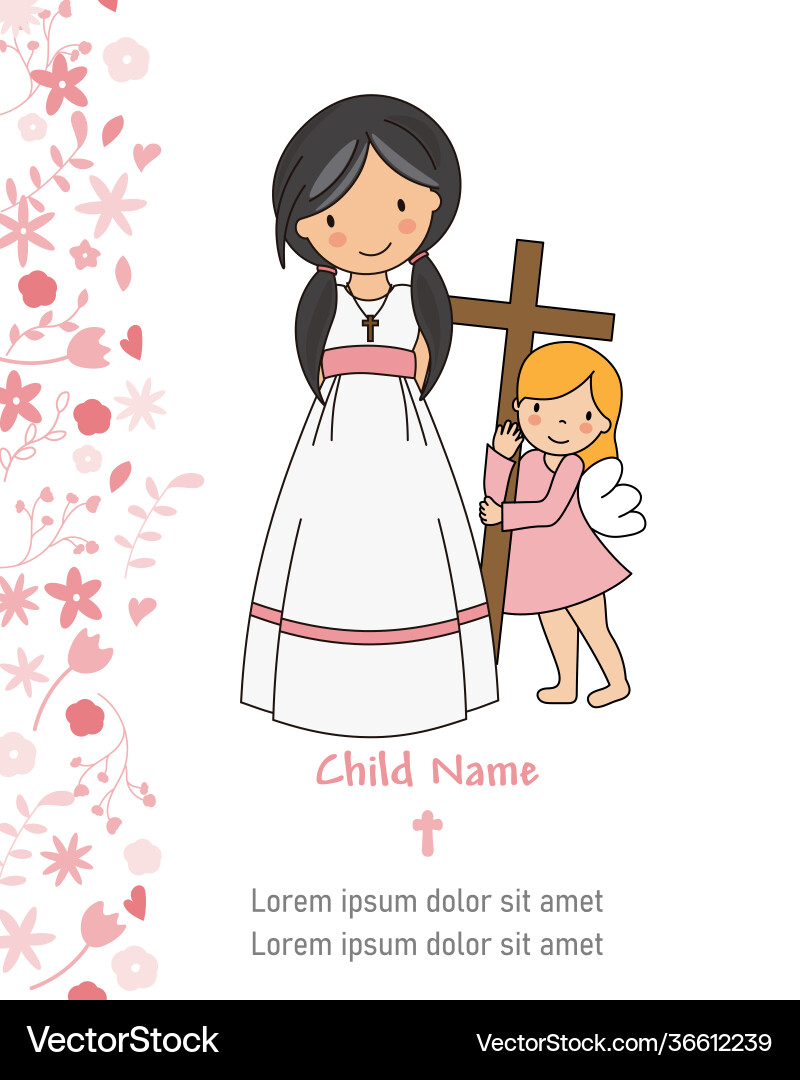 First Communion Girl with Cross Royalty Free Vector Image